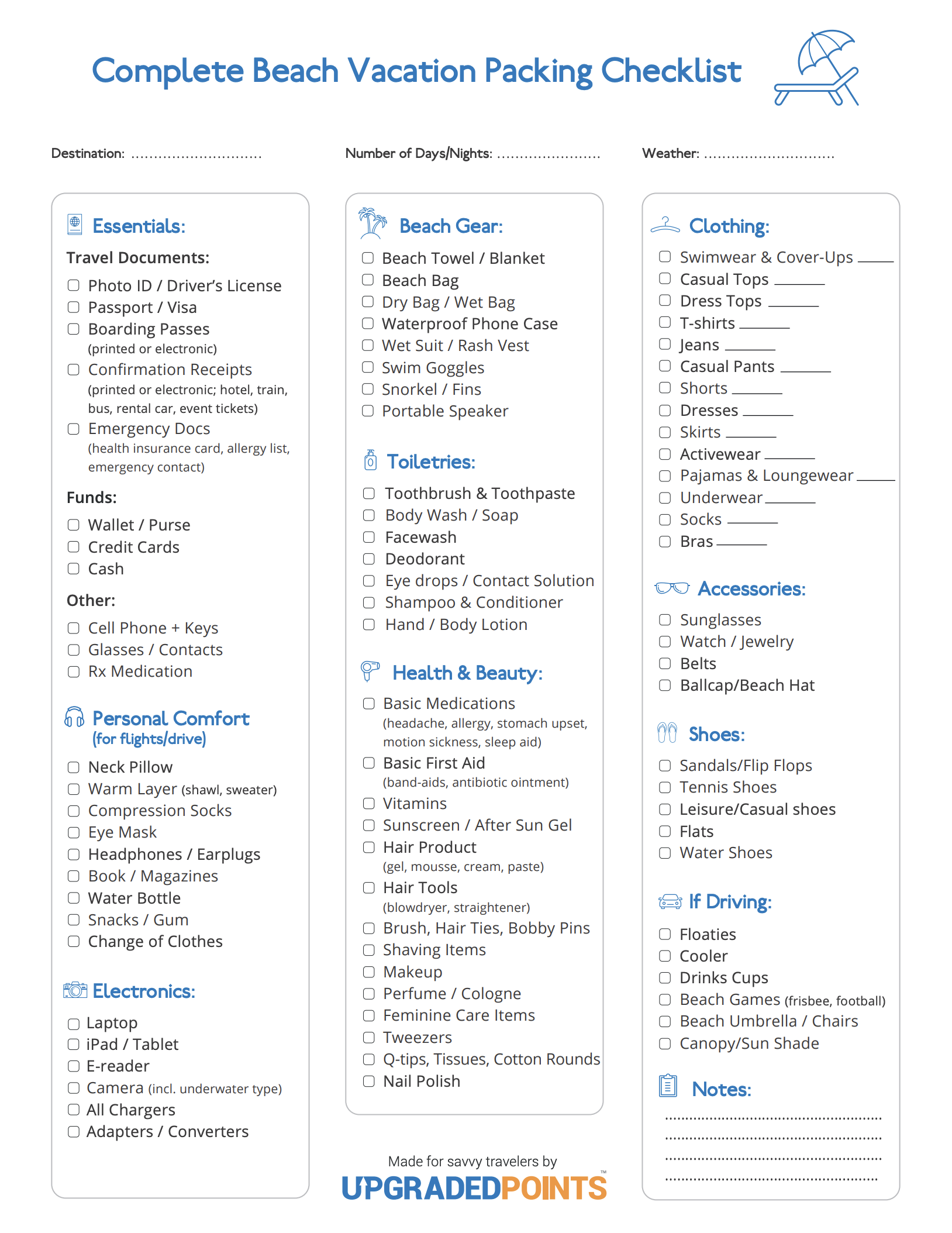 Free Printable Beach Vacation Checklist Free Printable Templates