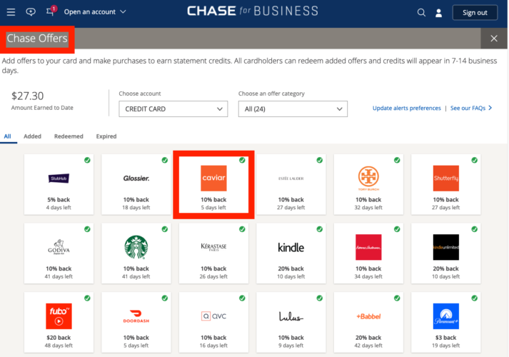 Current Chase Offers [Travel, Dining, Entertainment, Shopping]