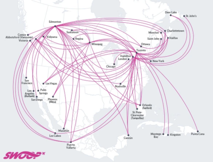 Swoop Adds Nonstop Service From 5 New U.S. Cities to Canada