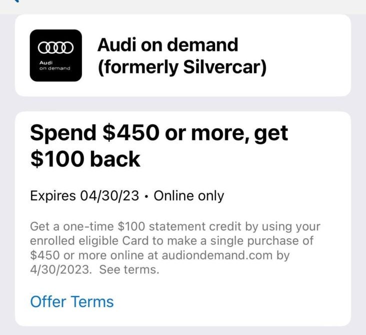 Save $100 on Audi on demand Rentals With Amex Offers
