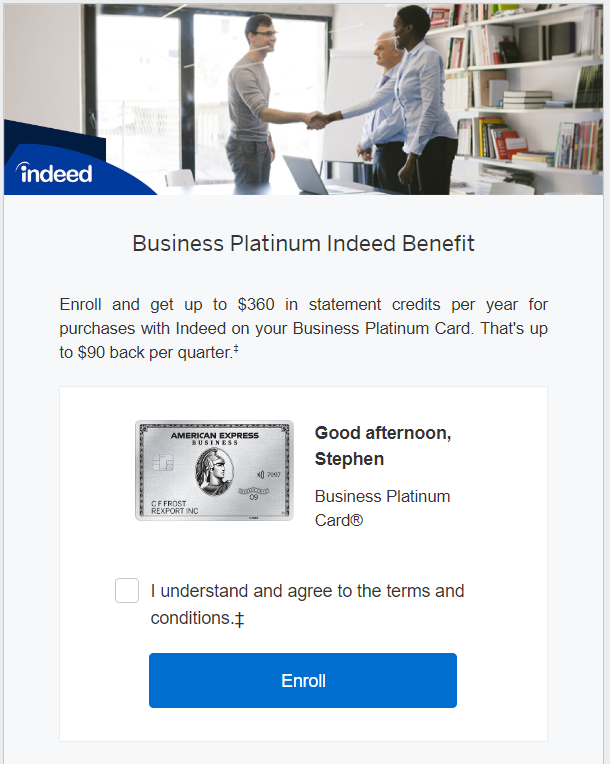 Amex Business Platinum – Using the $360 Indeed Credit [2023]