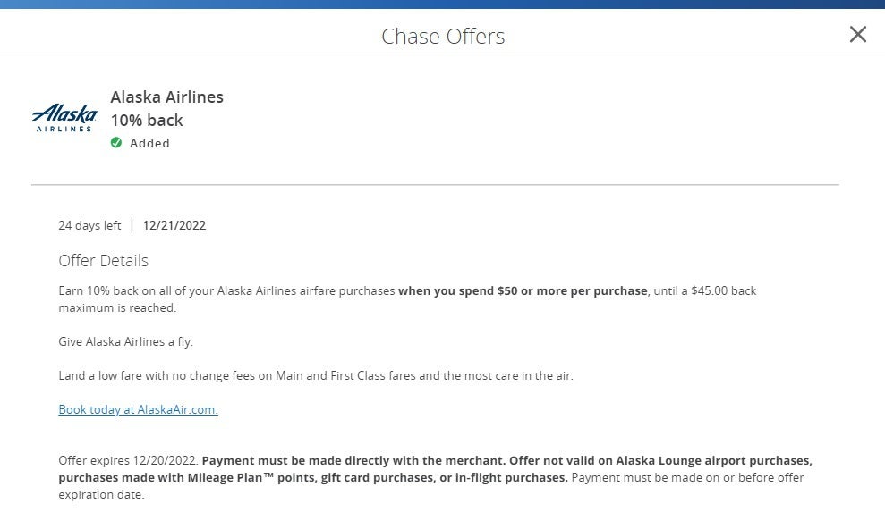 Get 10% Back on Alaska Airlines Flights With New Chase Offer
