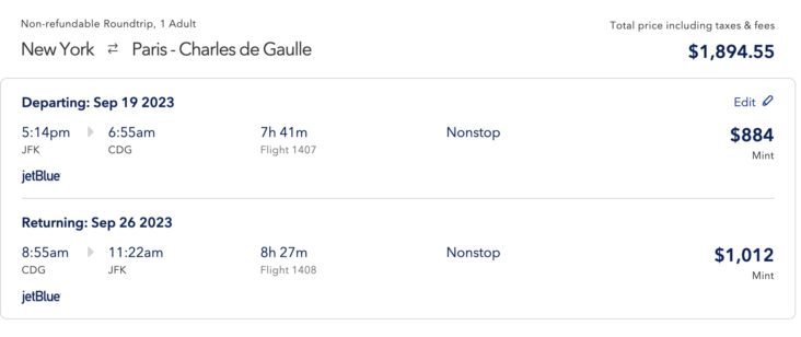 [Deal Alert] New York to Paris for $1,900 in JetBlue Mint