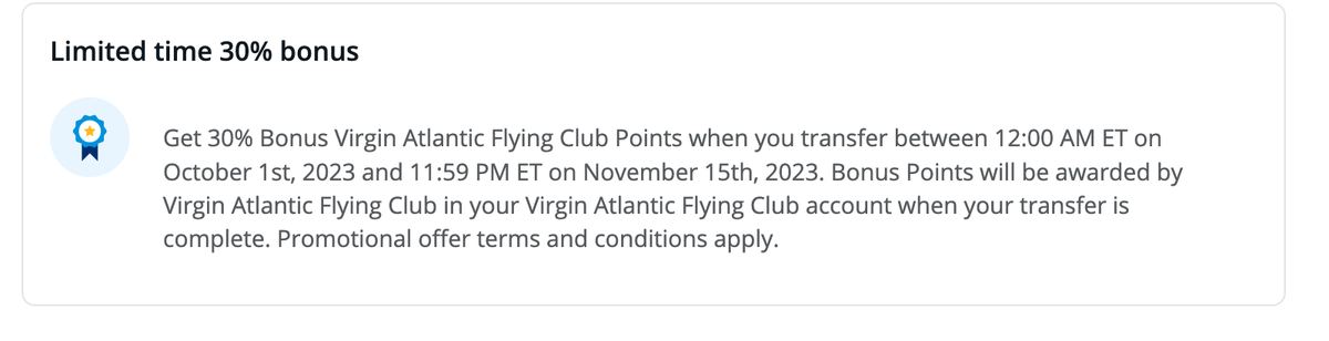 30% Bonus When You Transfer Chase Points to Virgin Atlantic