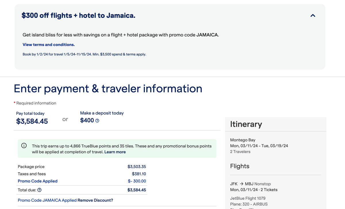 New Jetblue Vacations Promo Up To 300 Off Hotel Points And More