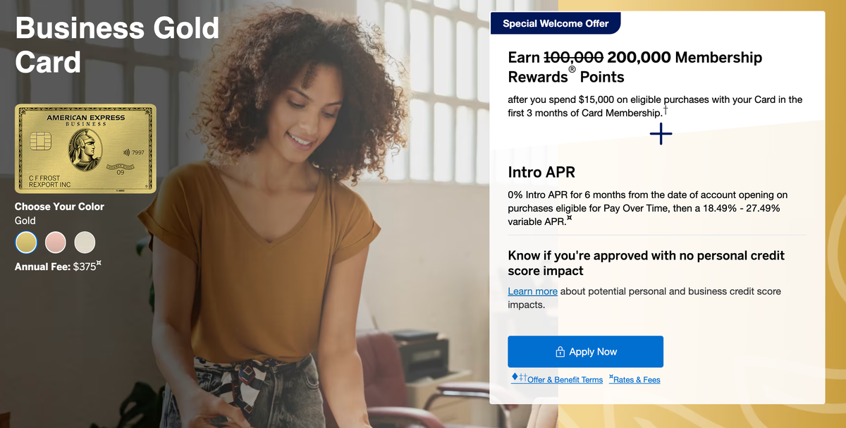 Massive 200K Welcome Offer on the Amex Business Gold Card