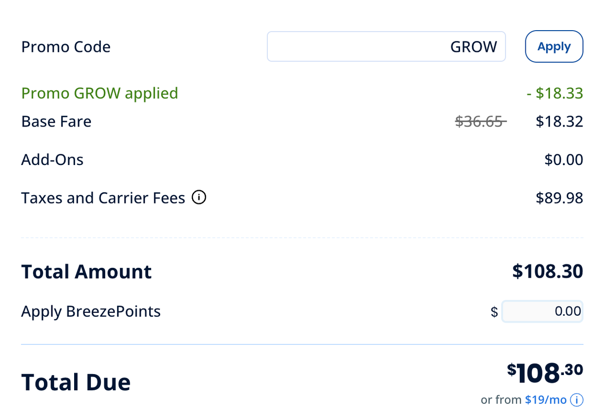 50% off Breeze Airways Base Fares [Book by March 13]