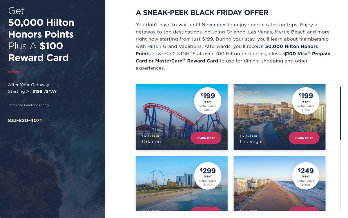 Hilton Timeshare Offer: $199 Stay, 50K Points, $100 Gift Card