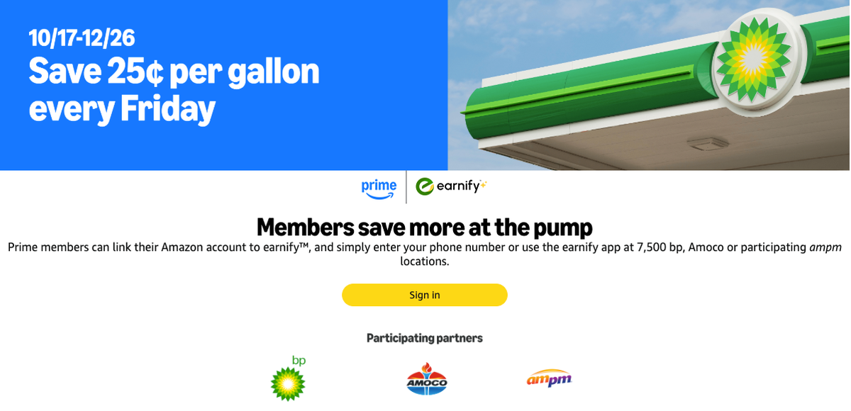 Amazon Prime Members Save 25 Cents a Gallon Until End of 2025