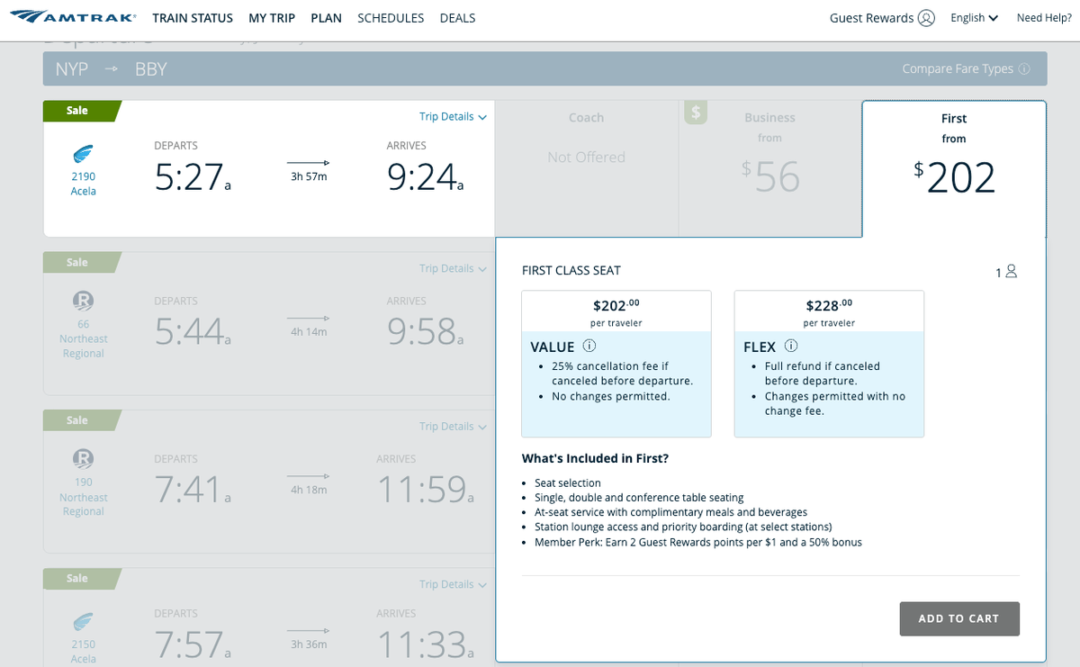 Amtrak Adds Value and Flex Options to First Class Fares