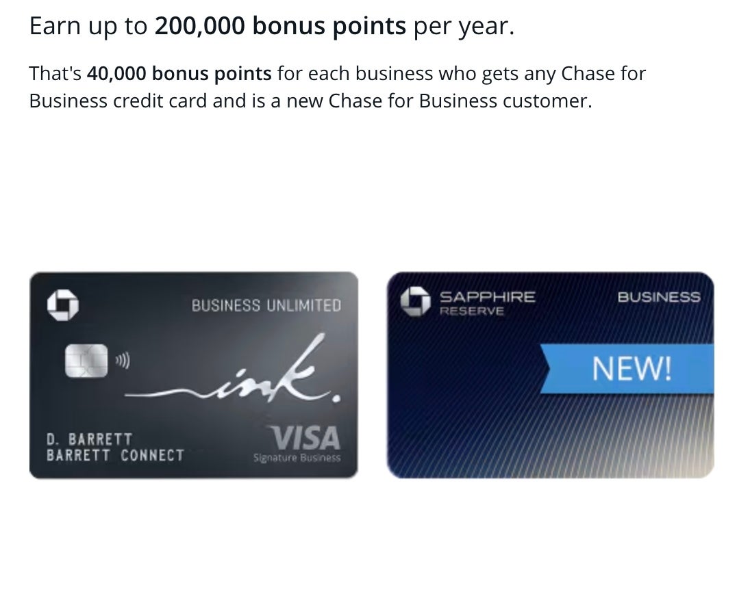 Chase Doubles Business Card Referral Bonuses to 40K Points